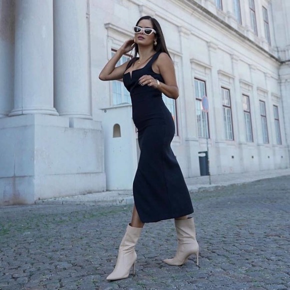 Zara | Dresses | Zara Square Neck Cut Out Midi Dress Black | Poshmark